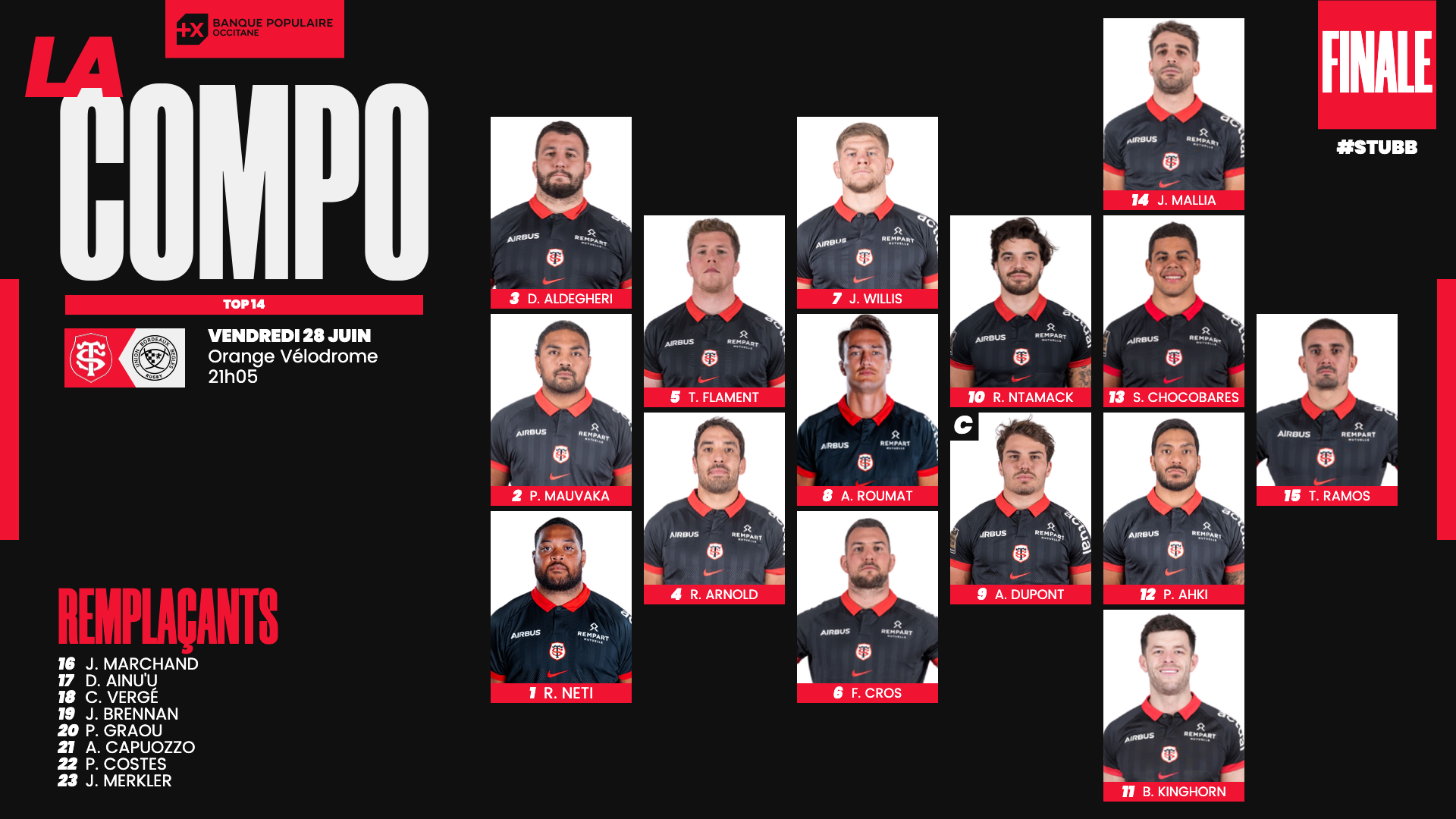 FINALE TOP 14 : LA COMPO | Stade Toulousain